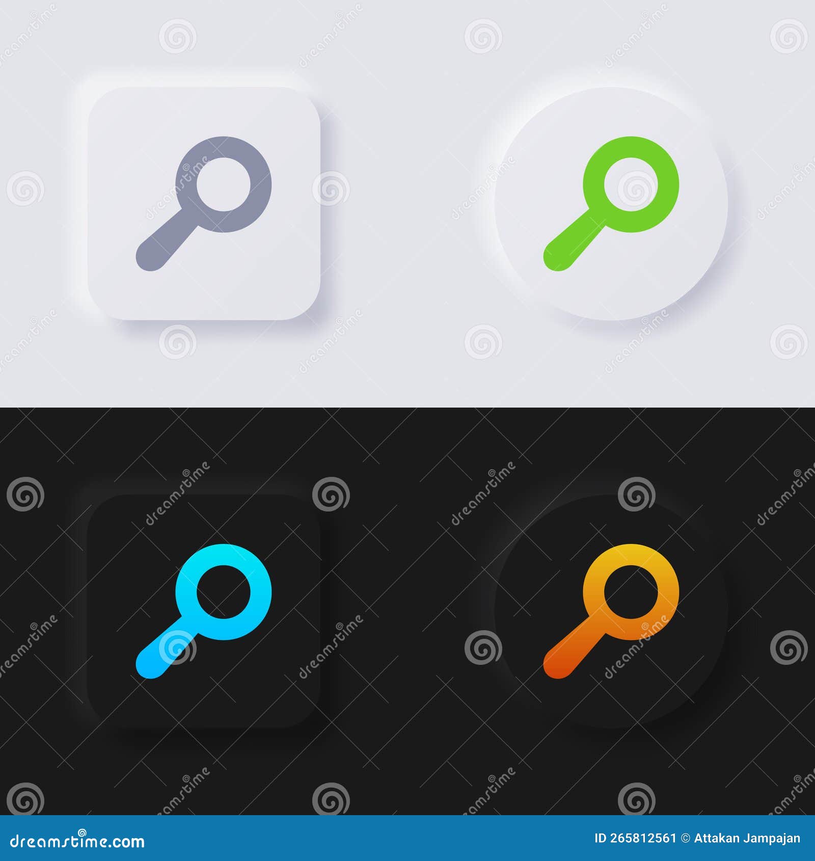 Magnifying Glass Icon Set, Multicolor Neumorphism Button Soft UI Design ...