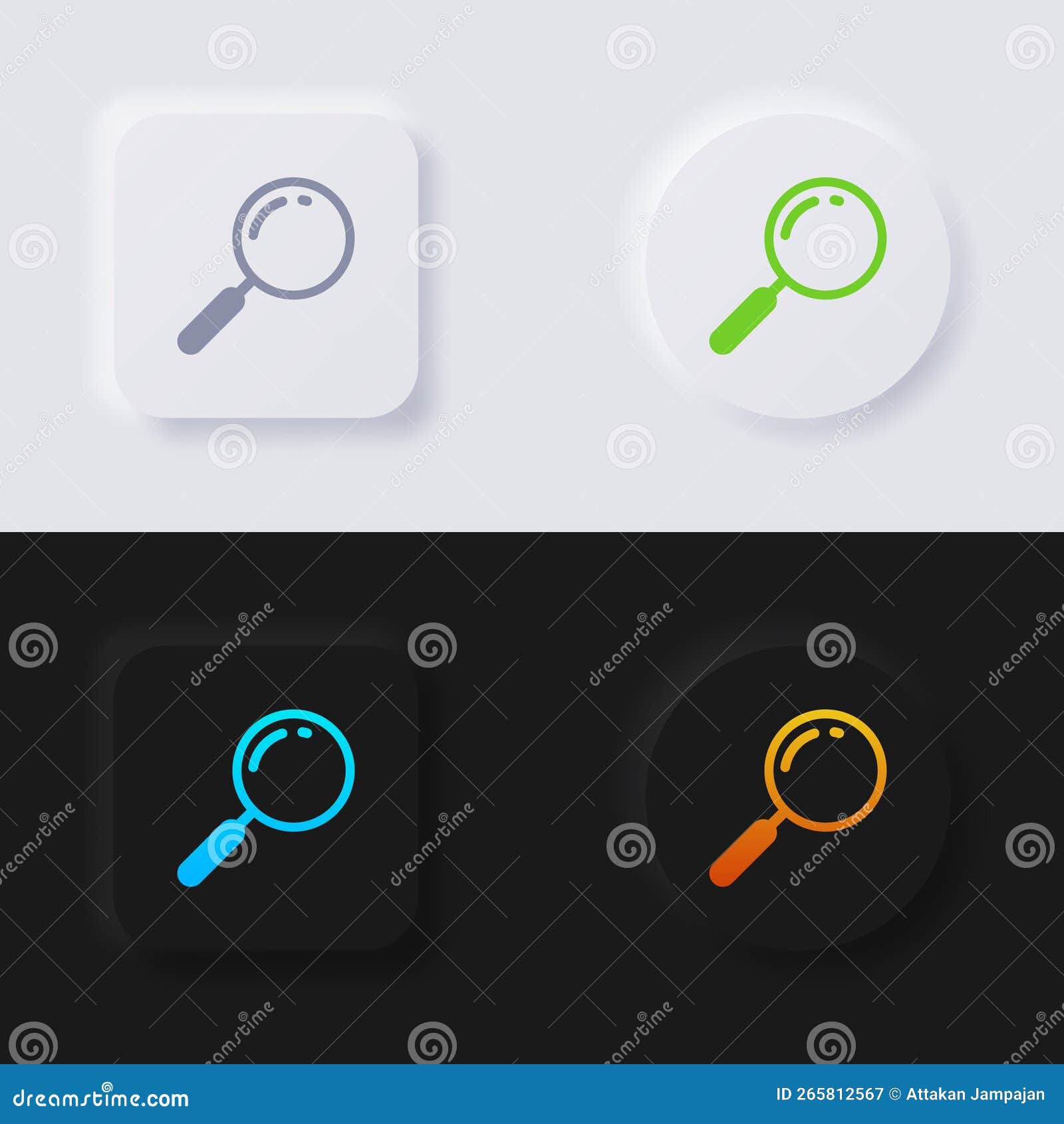 Magnifying Glass Icon Set, Multicolor Neumorphism Button Soft UI Design ...