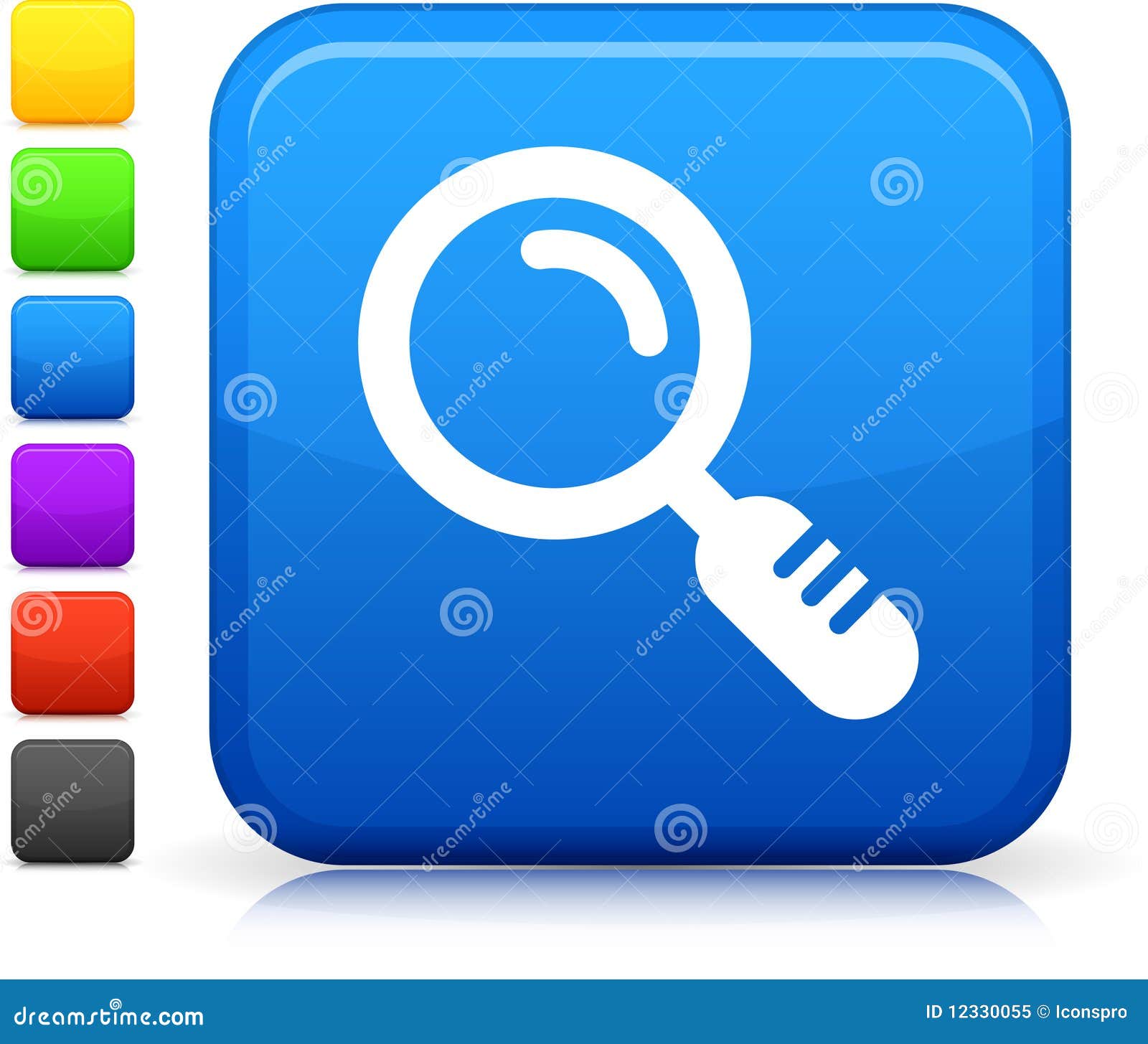Magnifying Glass Icon on Square Internet Button Stock Illustration ...