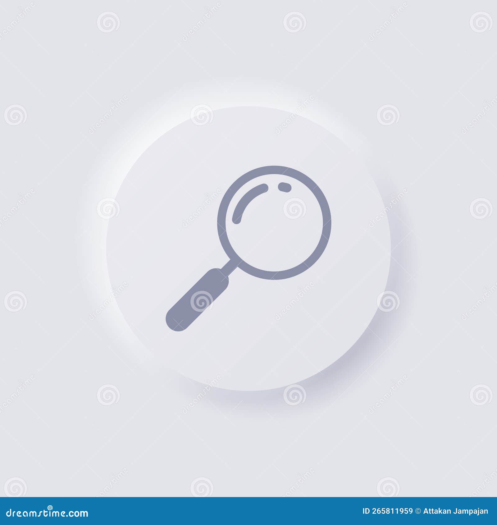 Magnifying Glass Icon, White Neumorphism Soft UI Design. Cartoon Vector ...