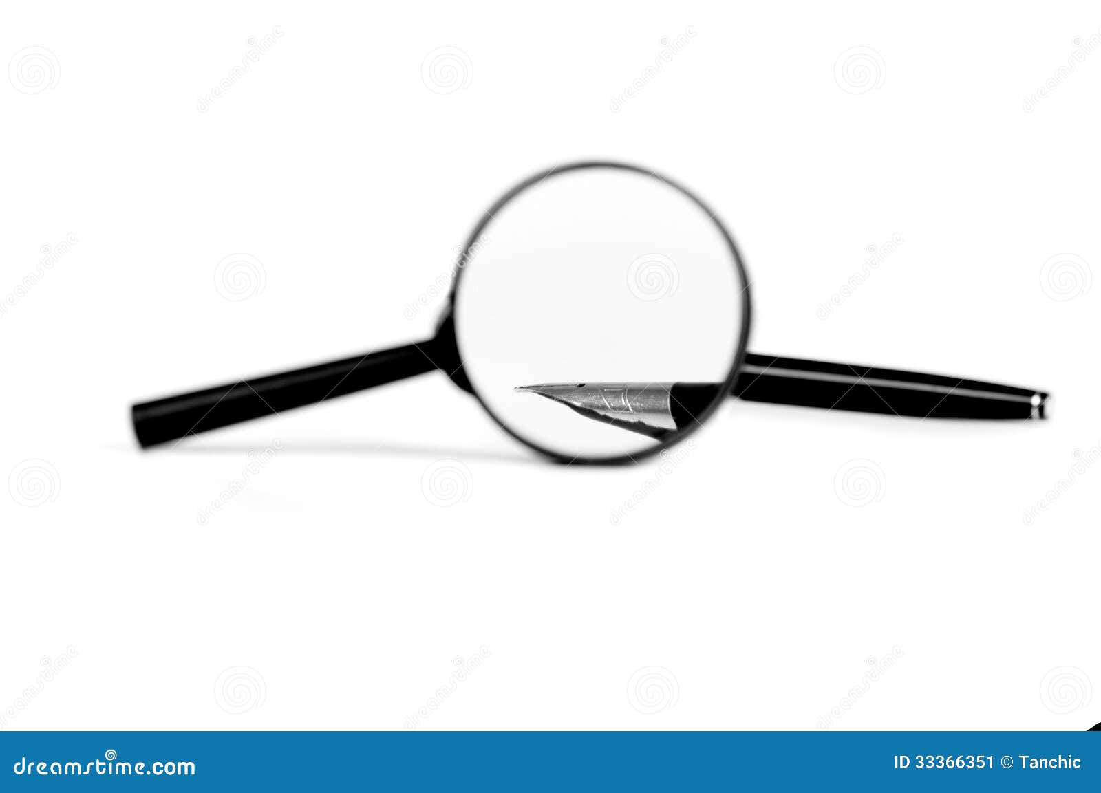 Magnifying Glass Increases the Pen on the Handle Monochrome Stock Image ...