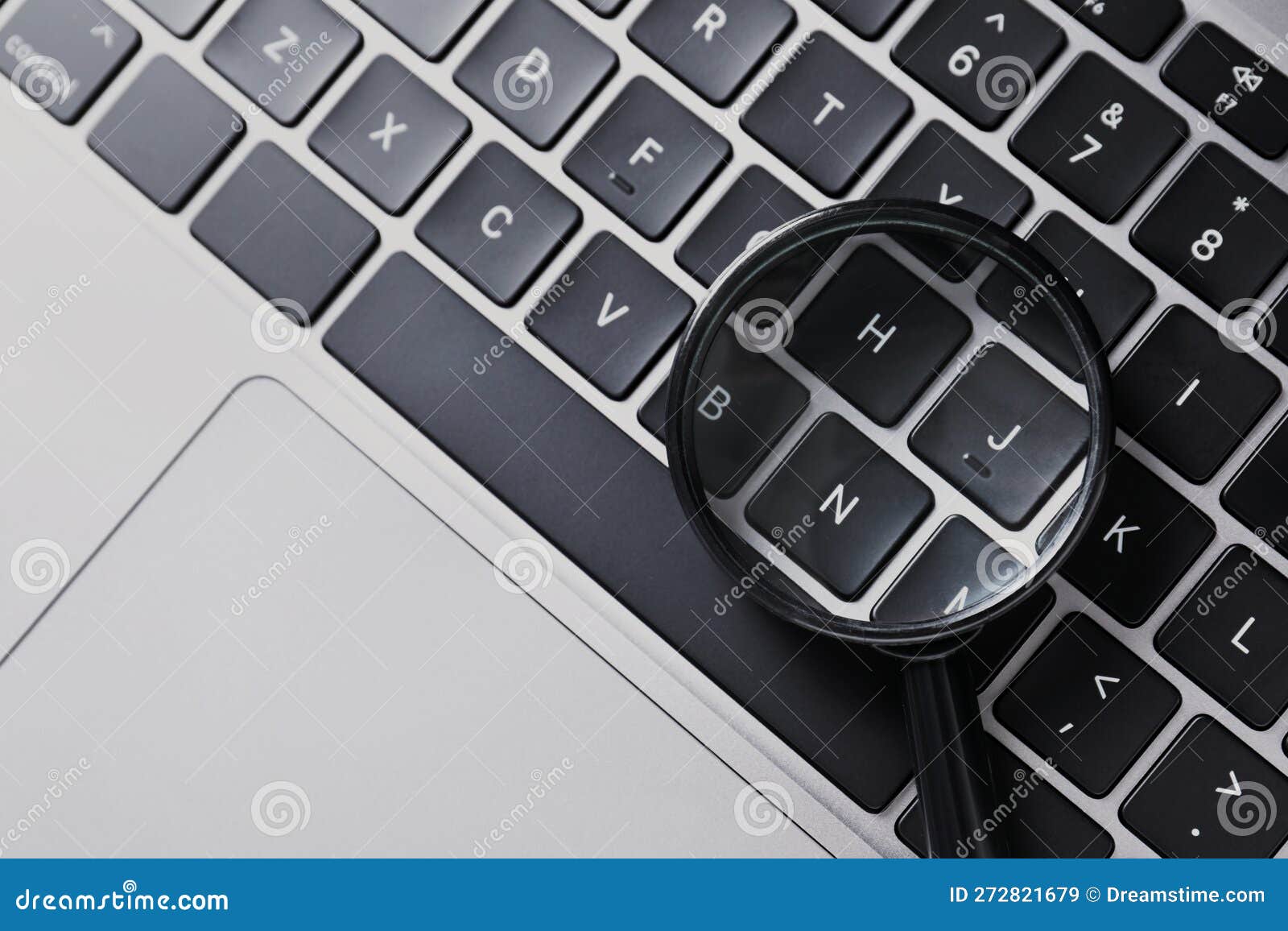 Magnifying Glass on Keyboard of Laptop, Top View Stock Image - Image of ...