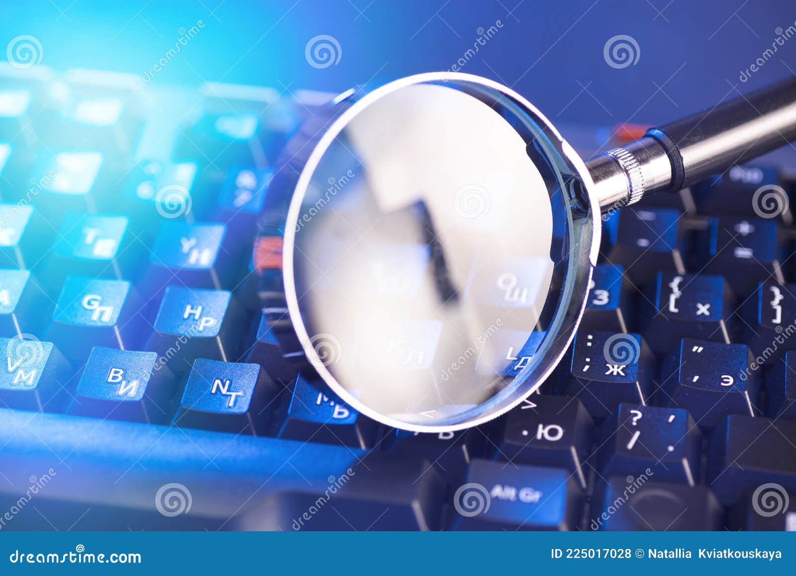 Magnifying Glass on the Keys of a Black Computer Keyboard Stock Photo ...