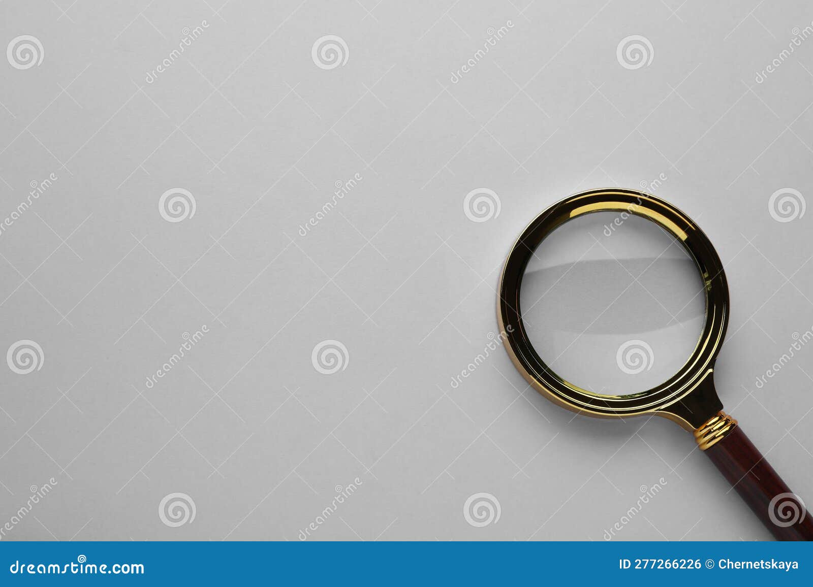 Magnifying Glass on Light Grey Background, Top View. Space for Text ...