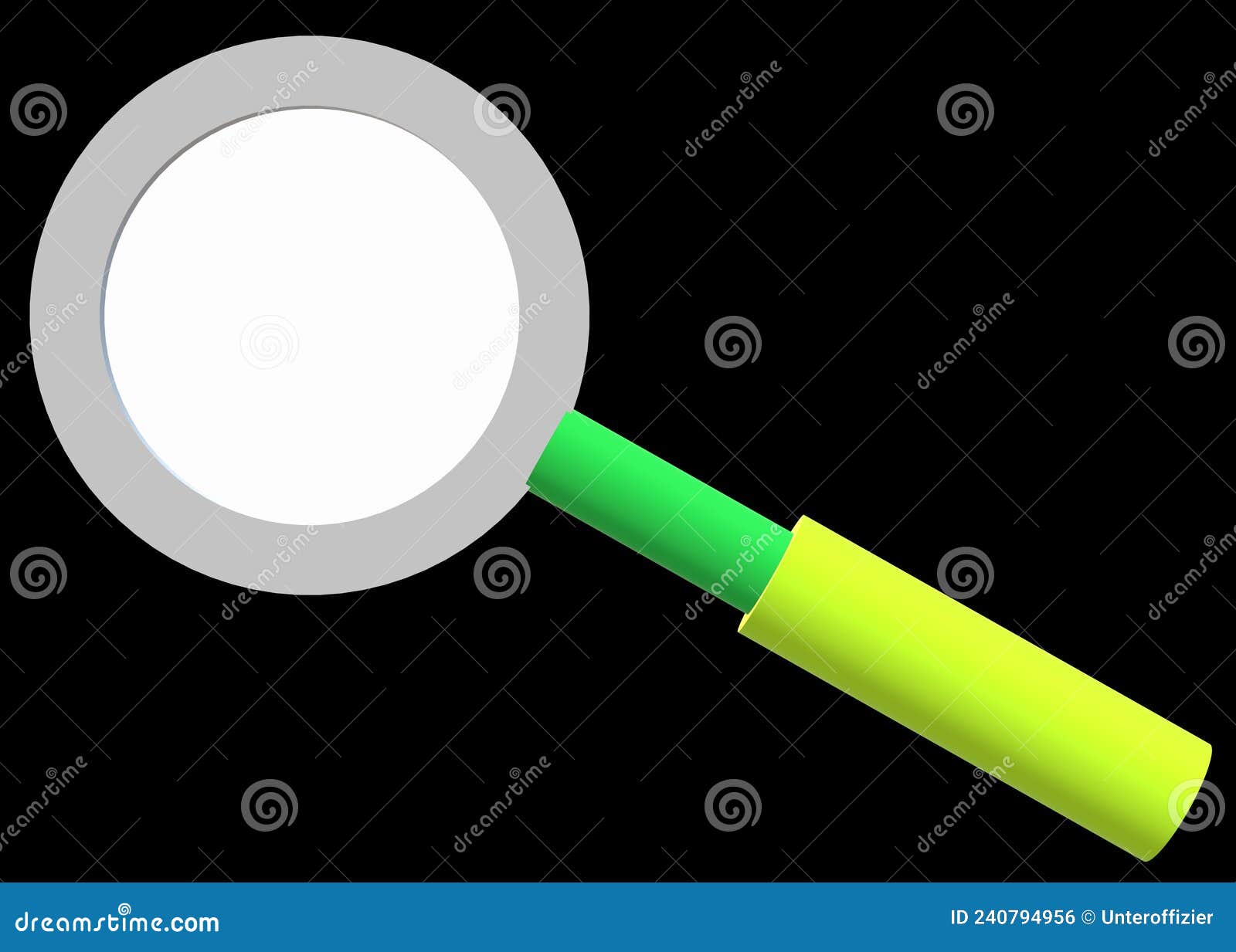 A Magnifying Glass with Light Grey Rims Bright Luminous Green Sectioned ...