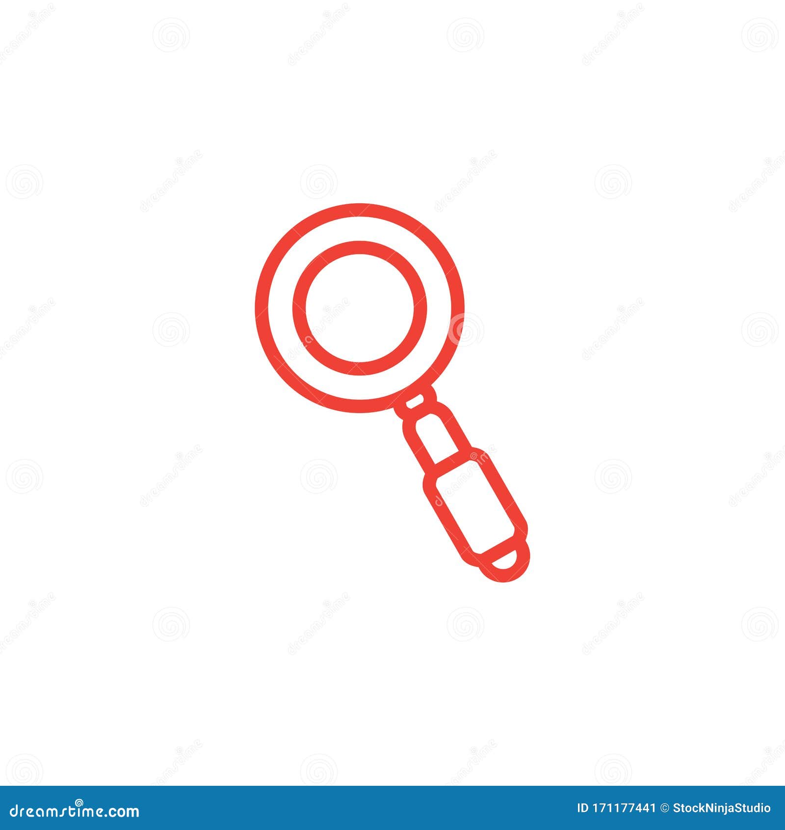 Magnifying Glass Line Red Icon on White Background. Red Flat Style ...