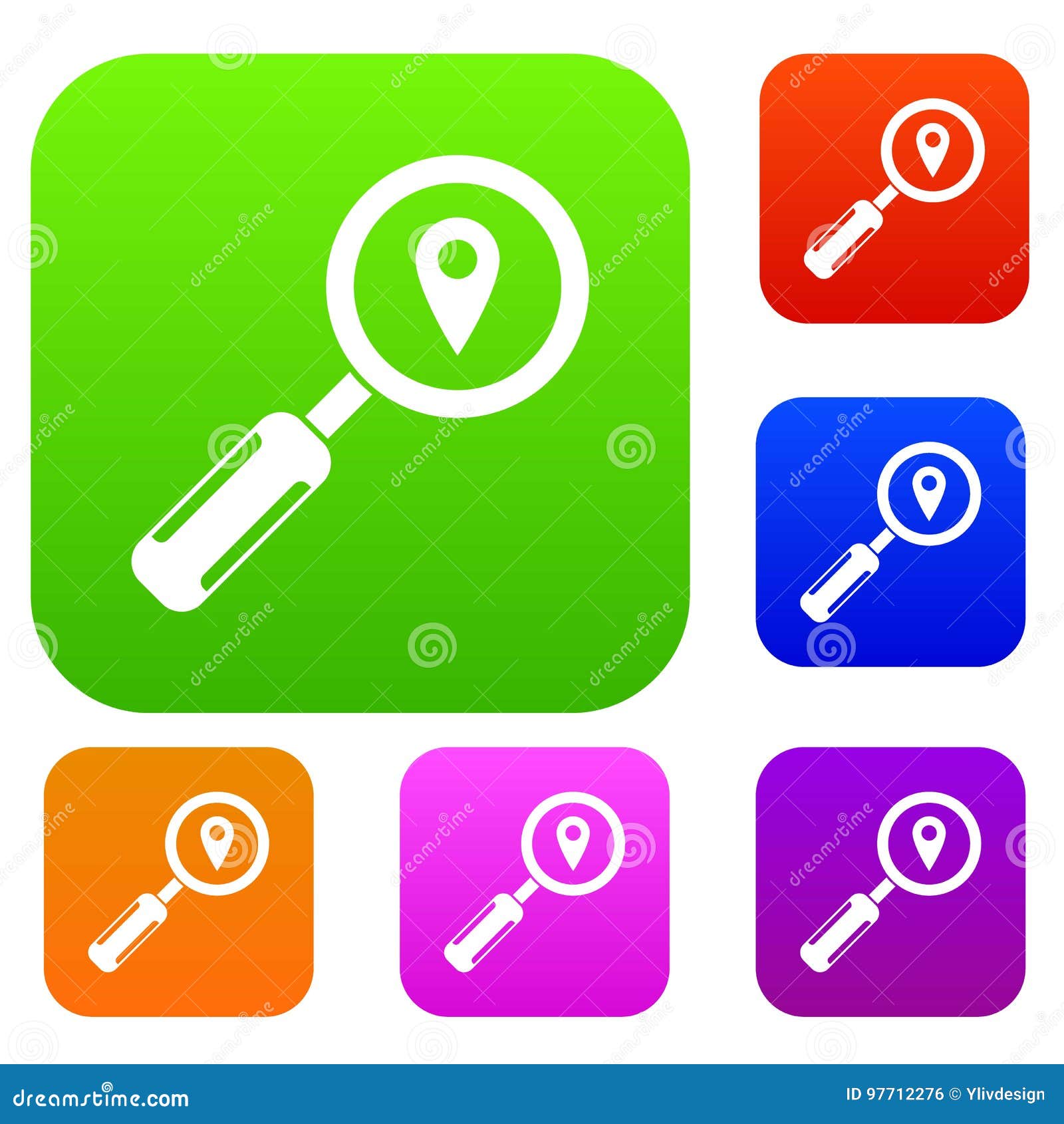 Magnifying Glass and Location Set Collection Stock Vector ...