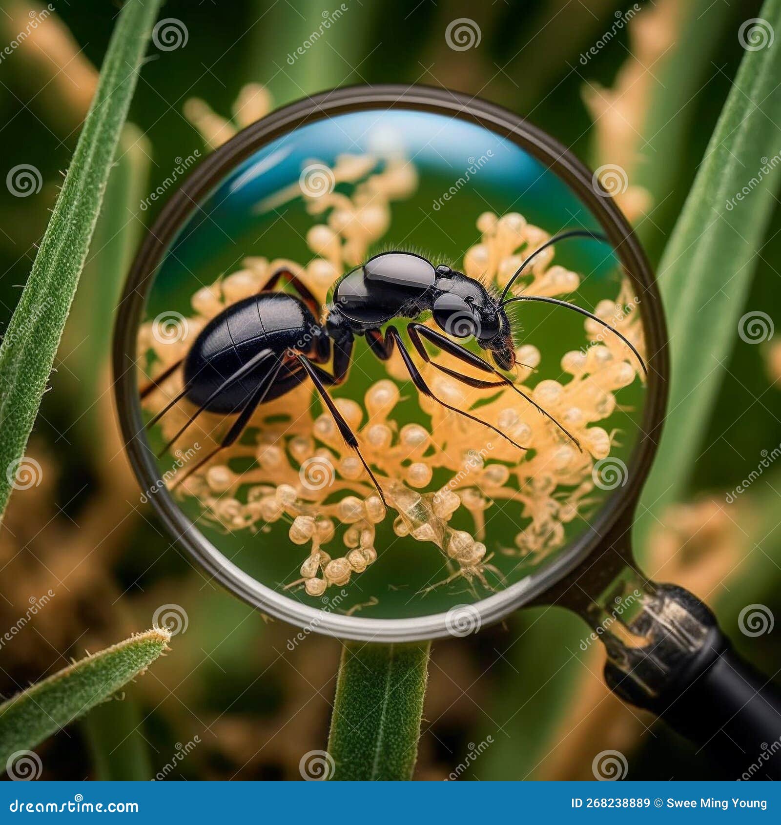 The Magnifying Glass Looking Down On Black Ant On The Grass Stock Image Image Of Artificial