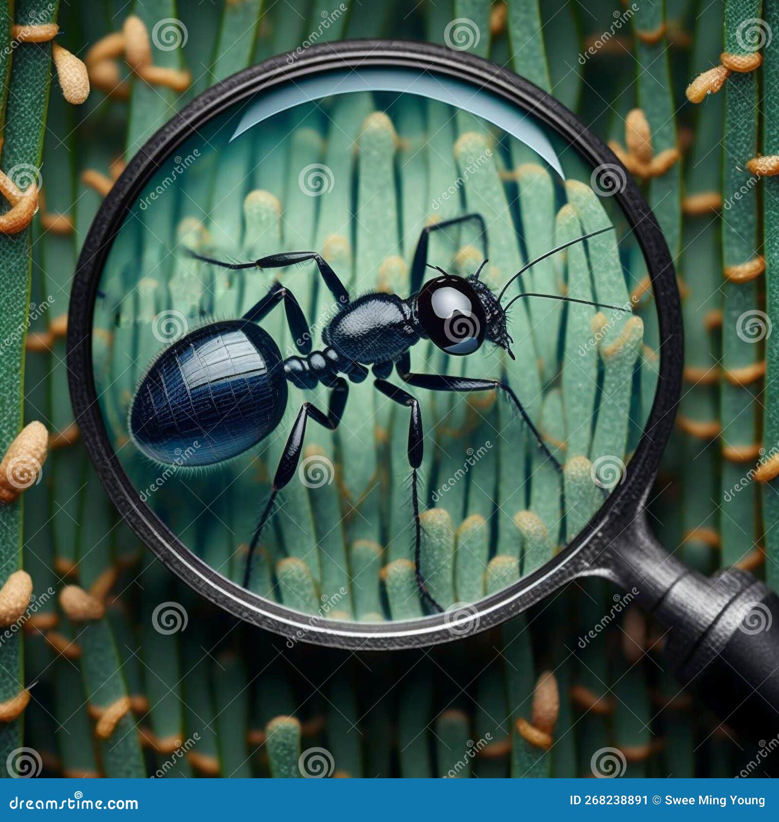 The Magnifying Glass Looking Down On Black Ant On The Grass Stock Image Image Of Generator