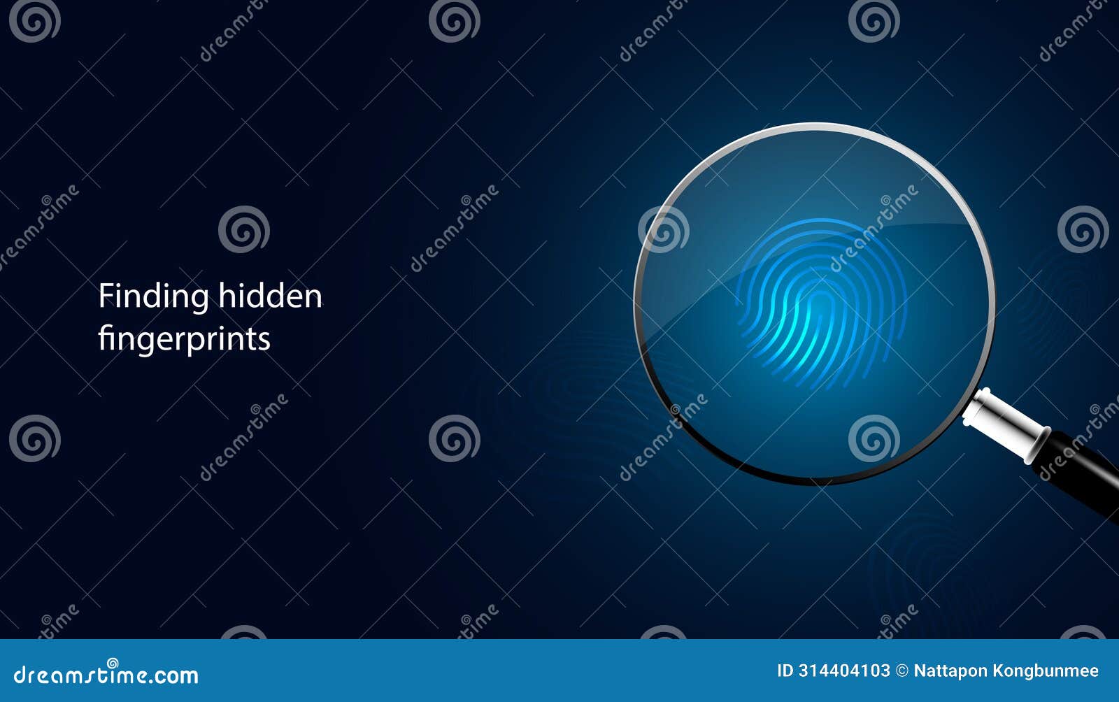 Magnifying Glass Looking At Fingerprints On A Blue Background ...