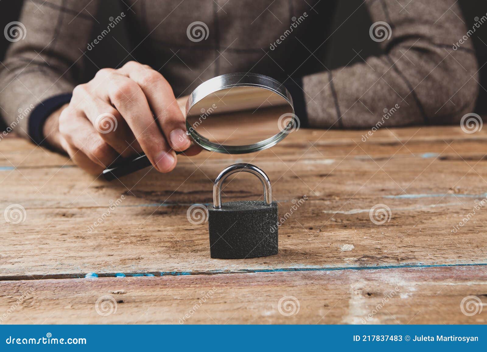 Magnifying Glass Looks at Lock Stock Image - Image of lock, protection ...
