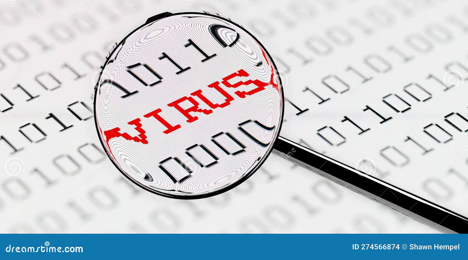 Magnifying Glass Or Magnifier Looking At Binary Code With The Word Virus Embedded Computer Or