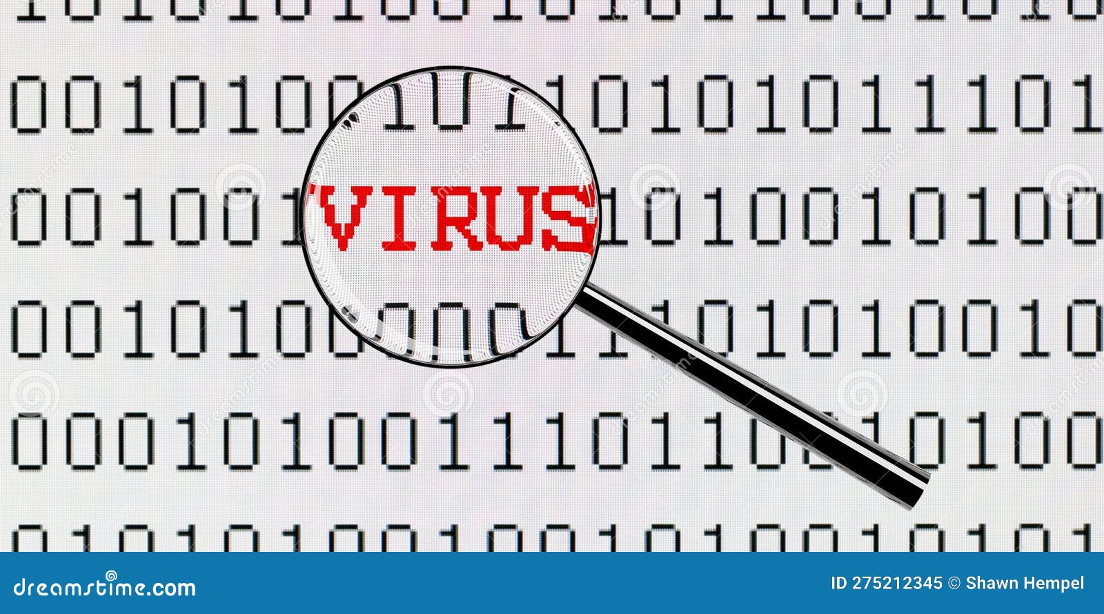 Magnifying Glass or Magnifier Looking at Binary Code with the Word Virus Embedded, Computer or ...