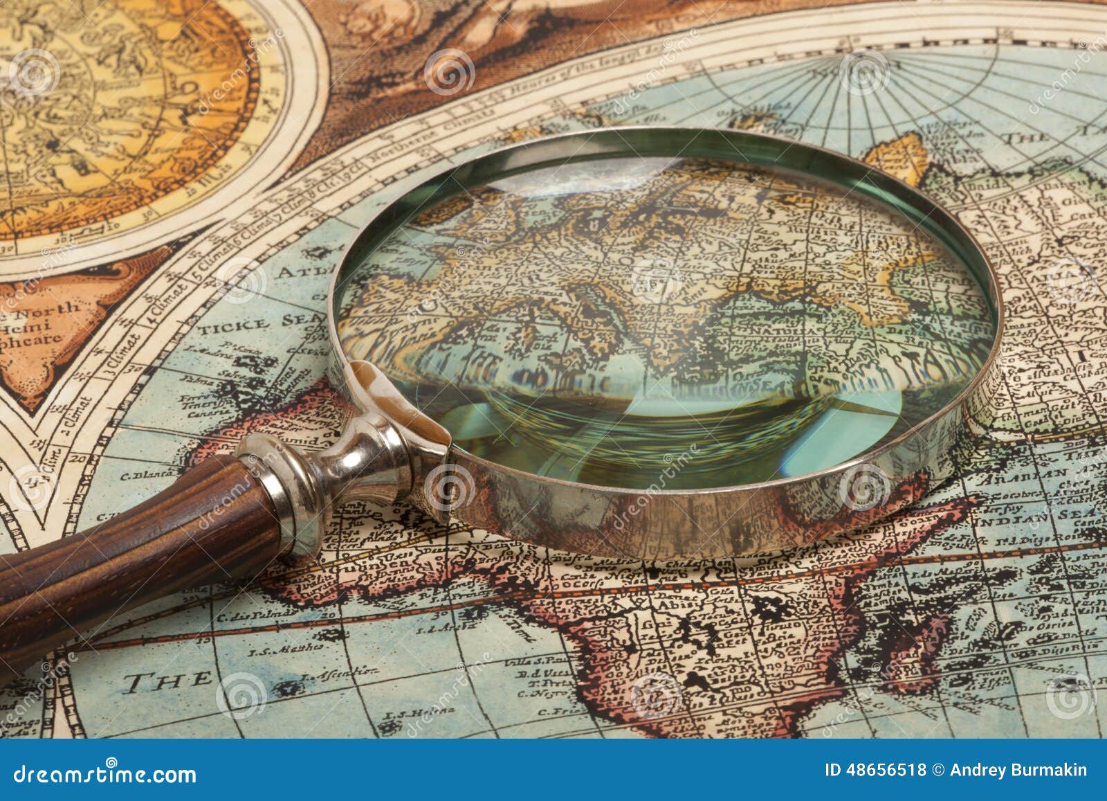 Magnifying glass and map stock photo. Image of magnification - 48656518