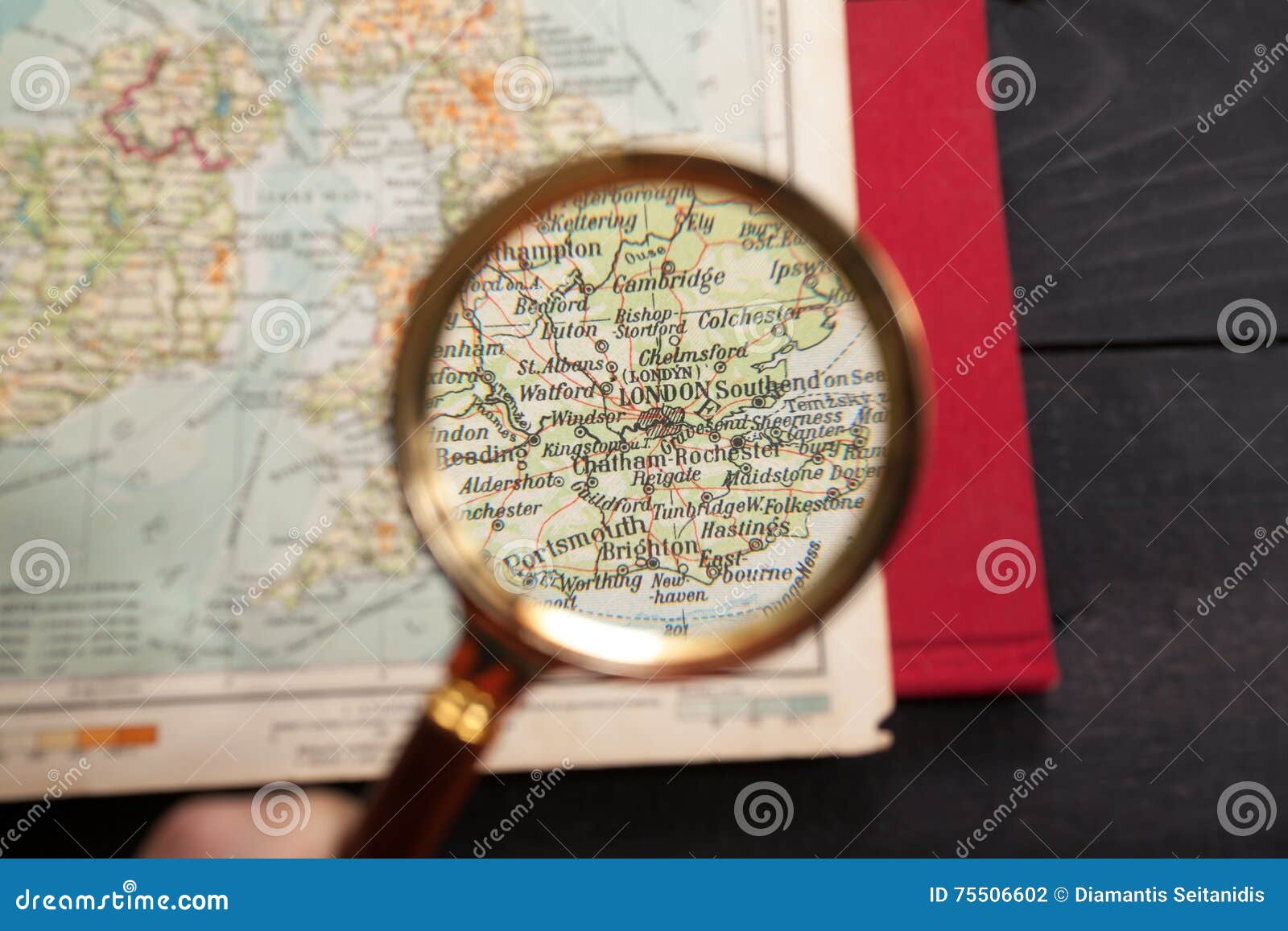 Magnifying glass and map stock photo. Image of guide - 75506602