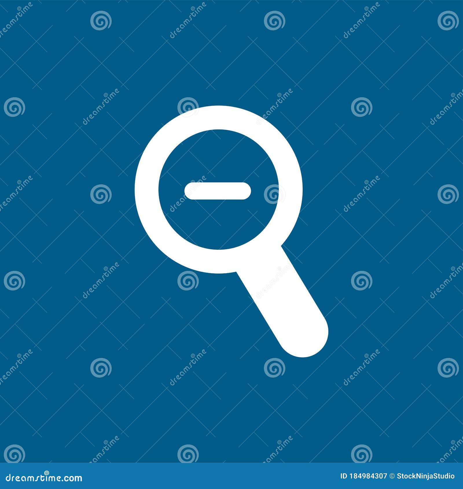 Magnifying Glass Minus Icon on Blue Background. Blue Flat Style ...