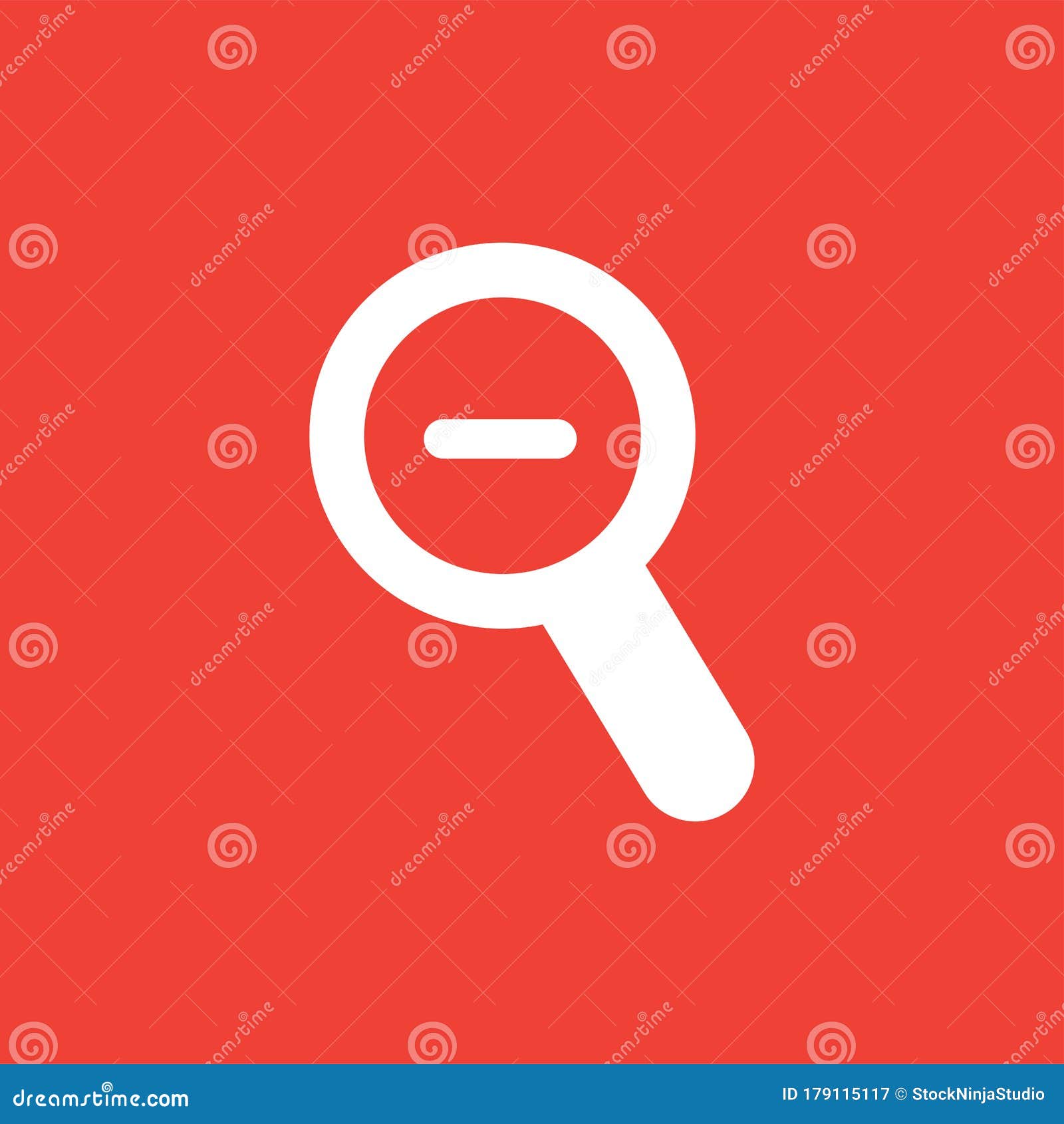Magnifying Glass Minus Icon on Red Background. Red Flat Style ...
