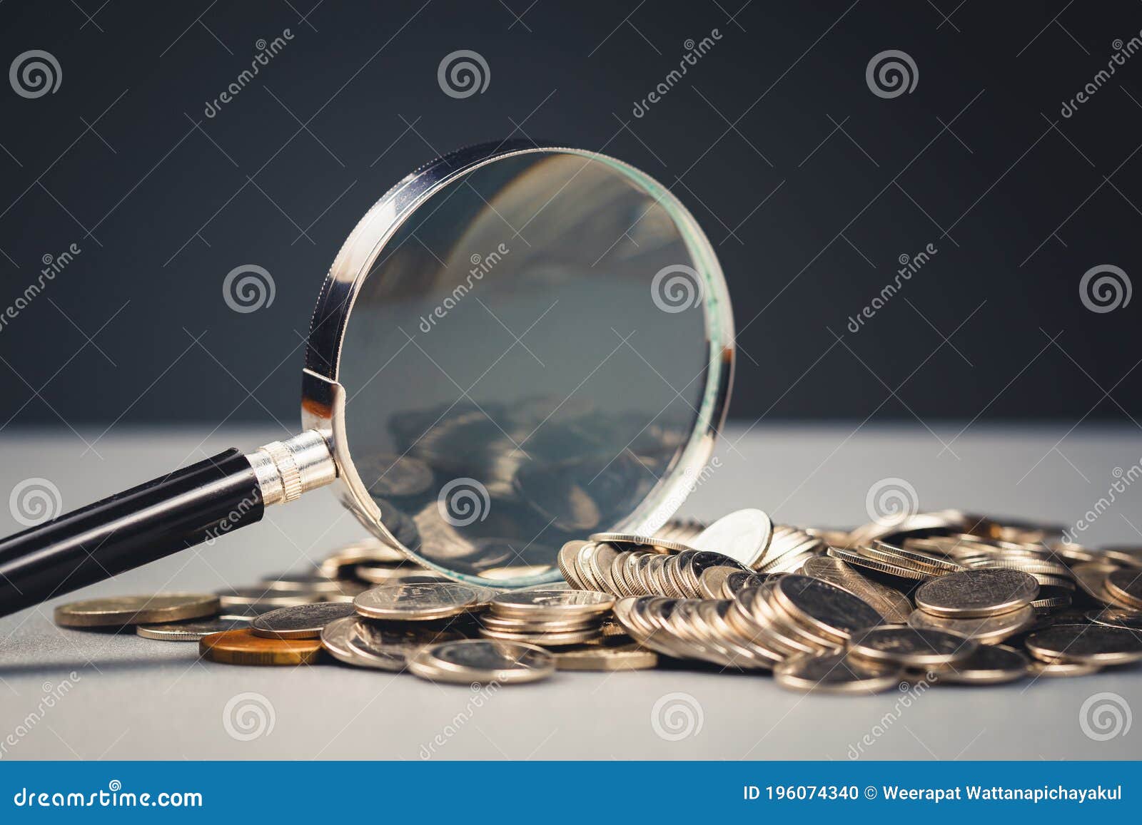 Magnifying Glass on Money Coins Stock Photo - Image of analyze, assets ...