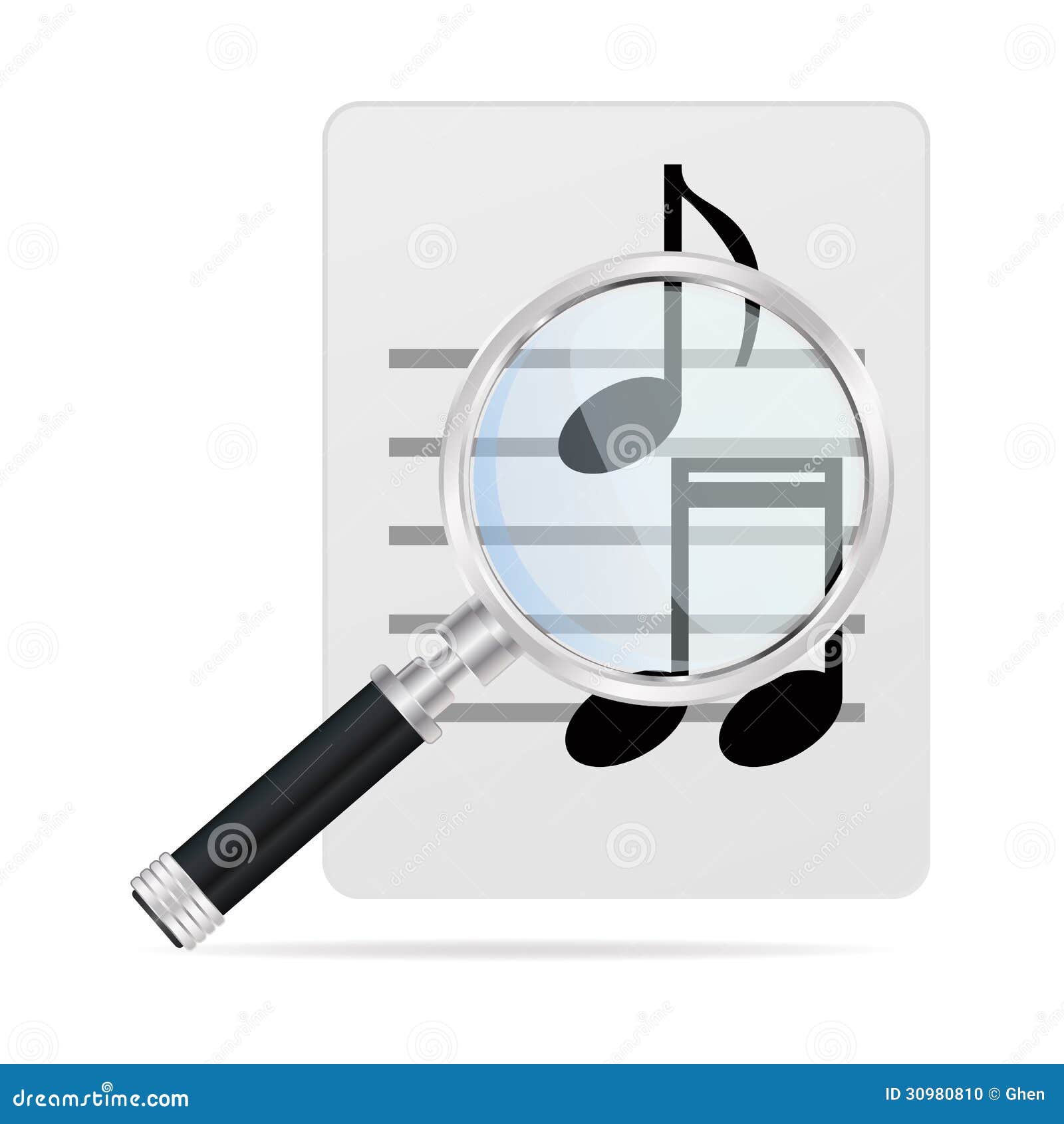 Magnifying Glass and Musical Notes Stock Vector - Illustration of icon ...