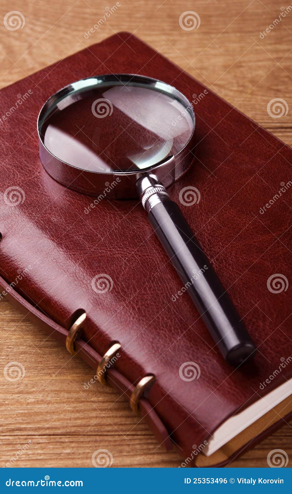 Magnifying Glass on Notebook Stock Photo - Image of leather, learning ...