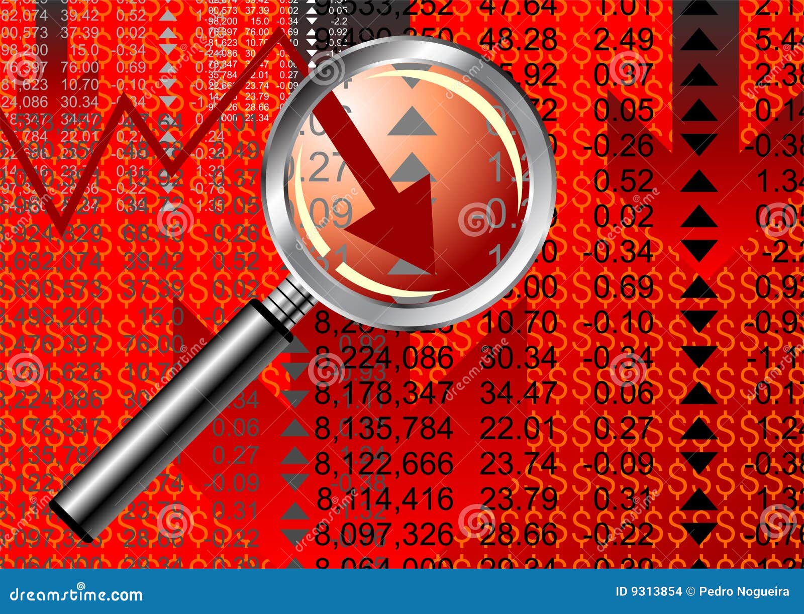 Magnifying Glass Over Bearish Chart Stock Vector - Illustration of ...
