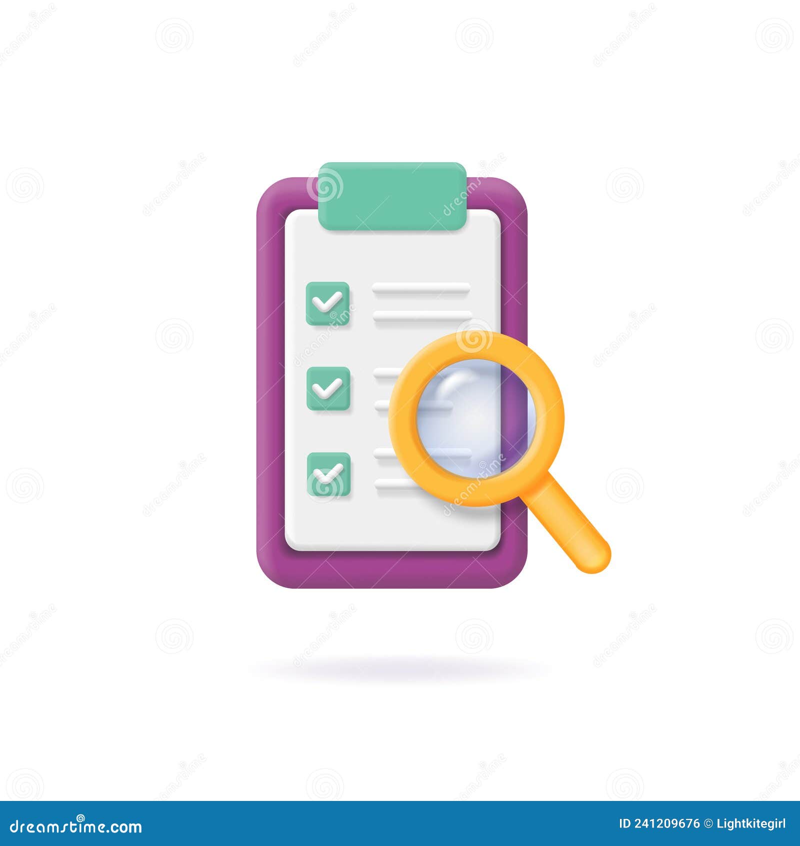 Magnifying Glass Over Clipboard. Checklist Icon and Magnifier 3d ...