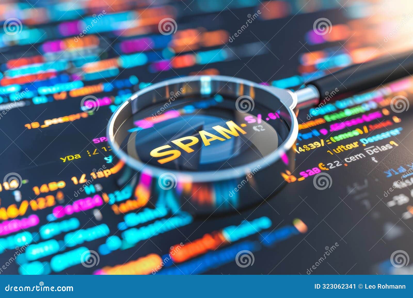 Magnifying Glass Over Code with Spam Highlighted, Symbolizing the ...