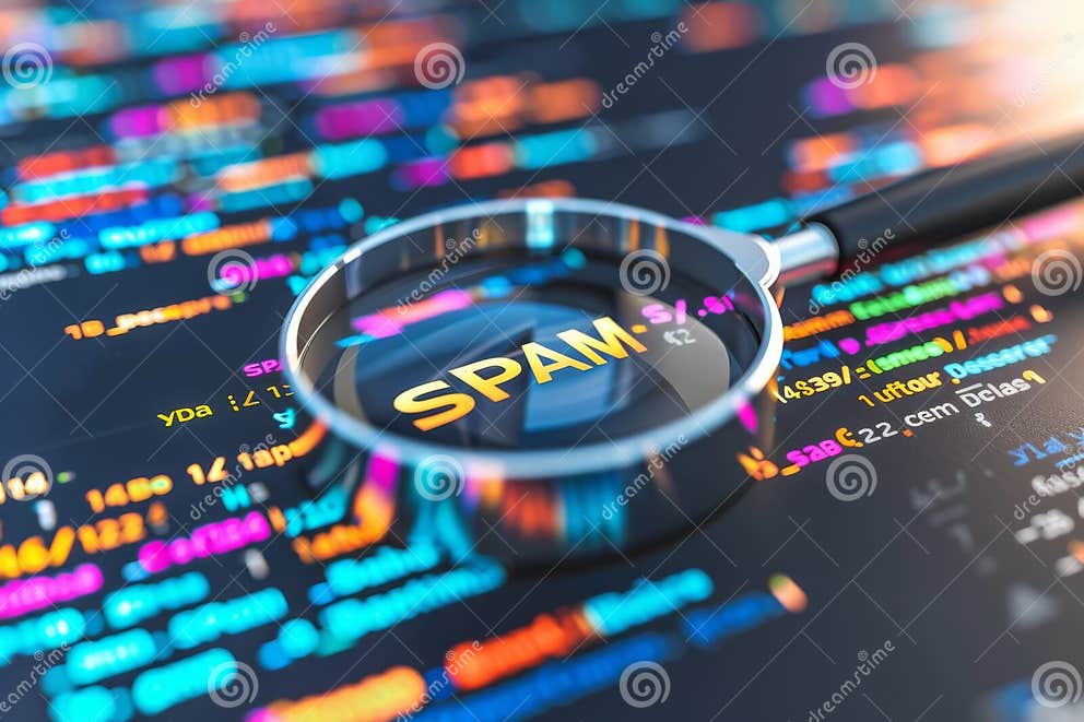 Magnifying Glass Over Code with Spam Highlighted, Symbolizing the ...
