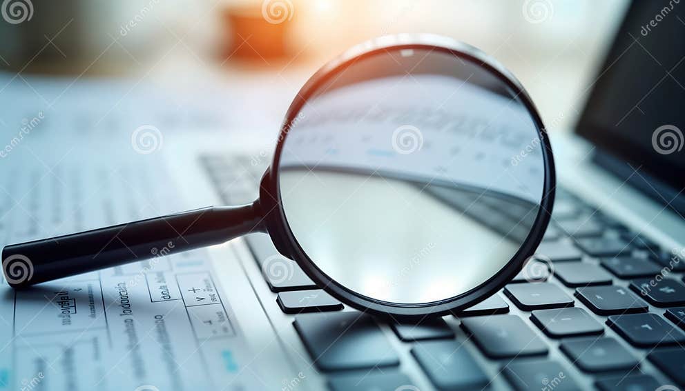 Magnifying Glass Over Computer Documents. Focused View on Details ...