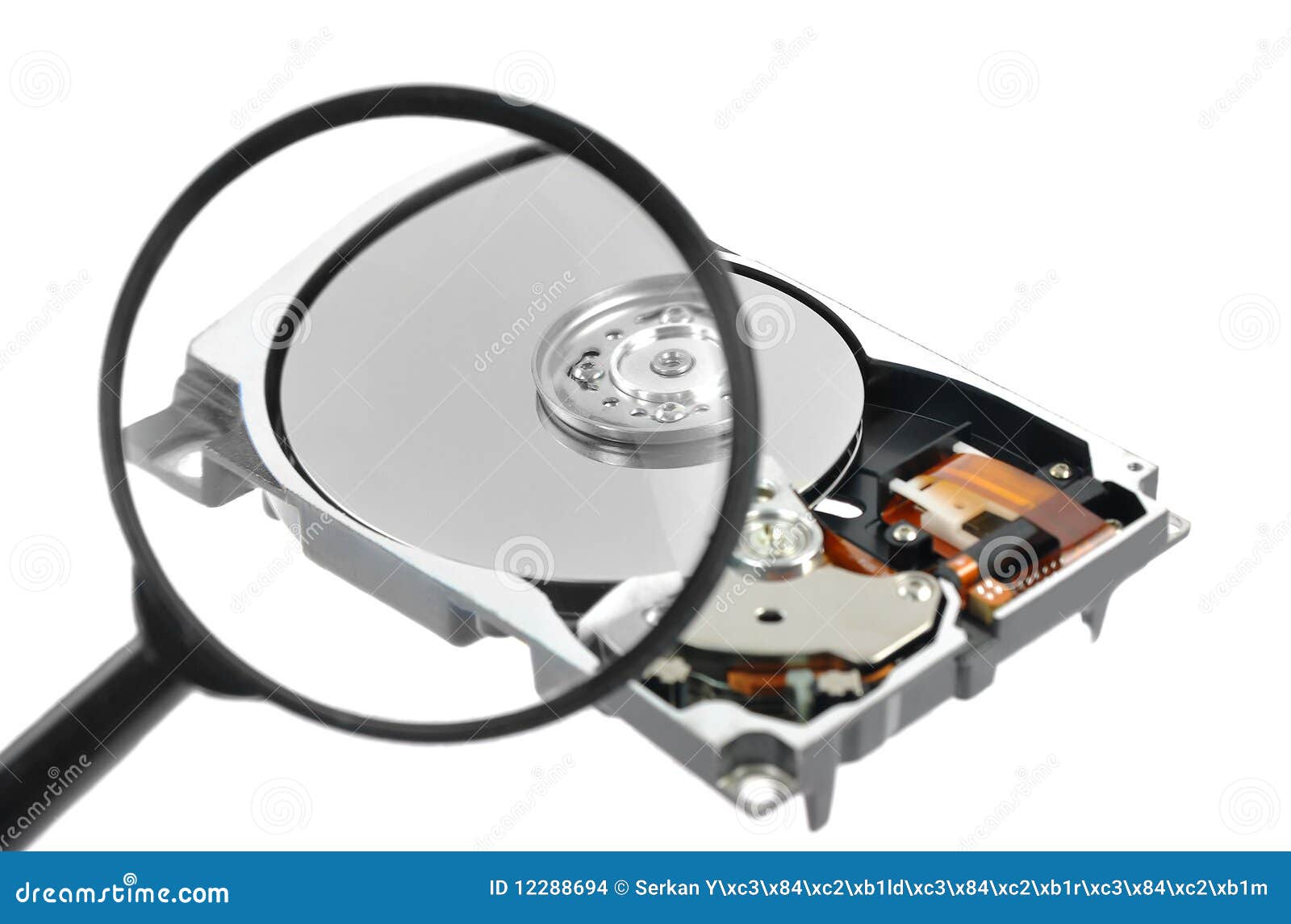 Magnifying Glass Over a Computer Harddrive Stock Photo - Image of ...