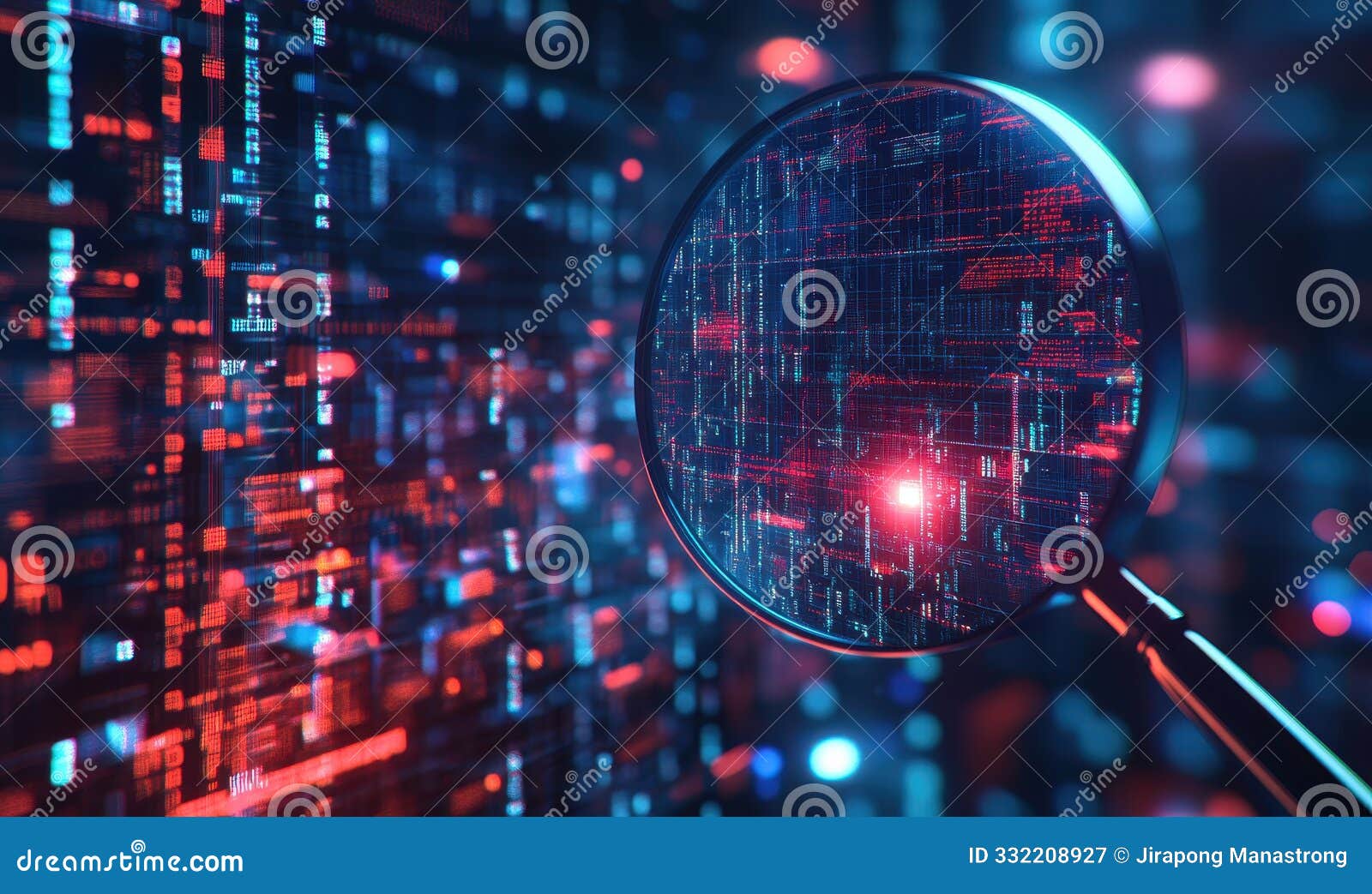 Magnifying Glass Over Data Grid with Glowing Charts, Vibrant Bokeh ...