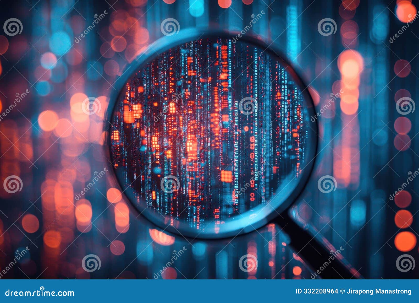 Magnifying Glass Over Data Grid with Glowing Charts, Vibrant Bokeh ...
