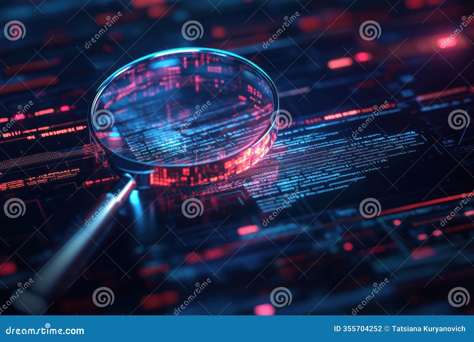 Magnifying Glass Over Digital Code, Highlighting Data Analysis and ...