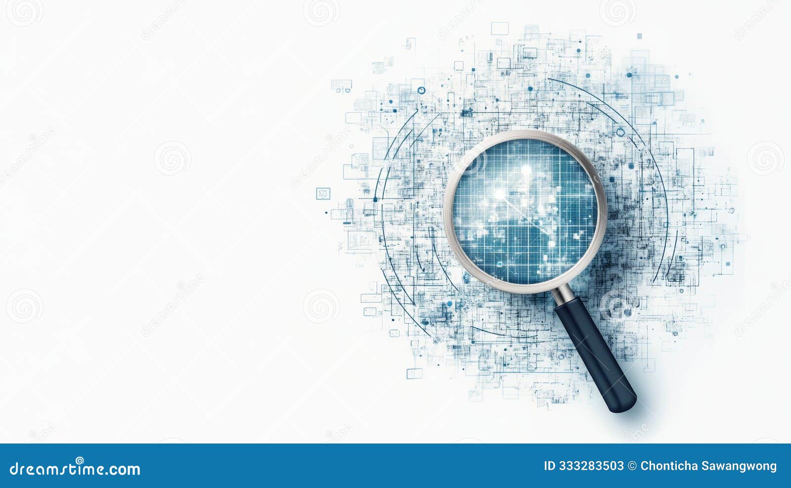 A Magnifying Glass Over a Digital Data Background, Representing Search ...