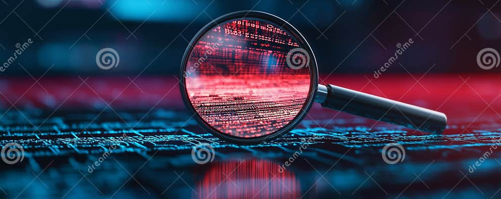 Magnifying Glass Over Digital Fiber Data Stock Illustration ...