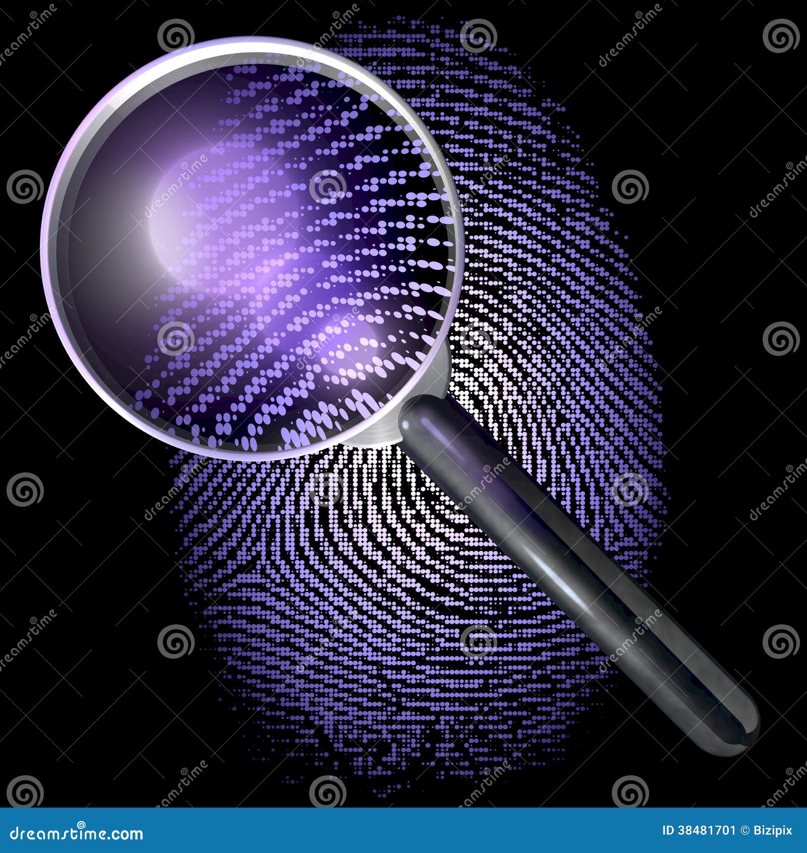 Magnifying Glass Over Dot Grid Fingerprint, Uv Lit Stock Image - Image ...