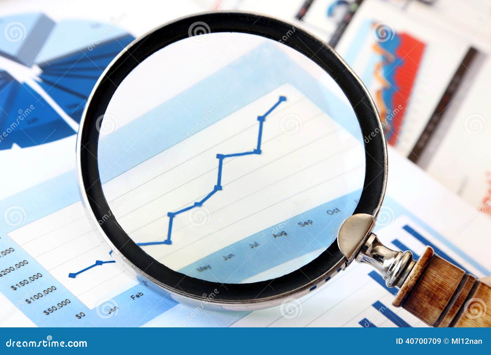 Magnifying Glass Over Financial Graph Stock Image - Image of figures ...