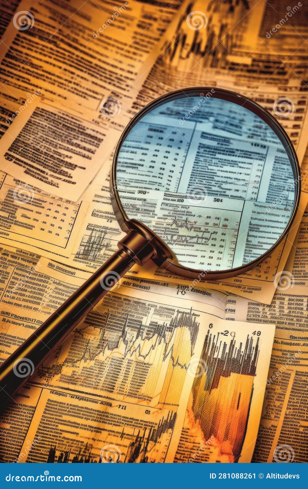 Magnifying Glass Over Financial Reports Stock Image - Image of ...