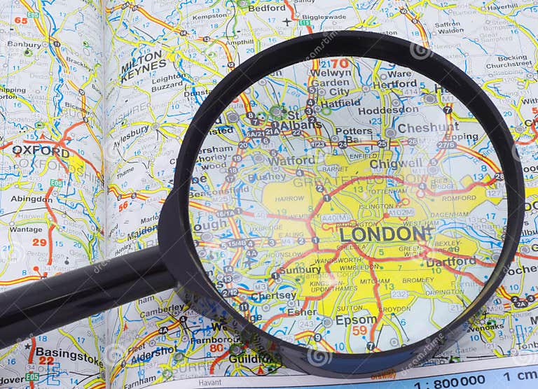 Magnifying Glass Over the Map of London Stock Photo - Image of ...