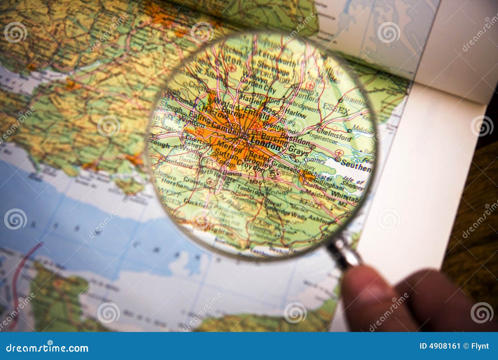 Magnifying Glass Over Map Showing London Stock Image - Image of lens ...