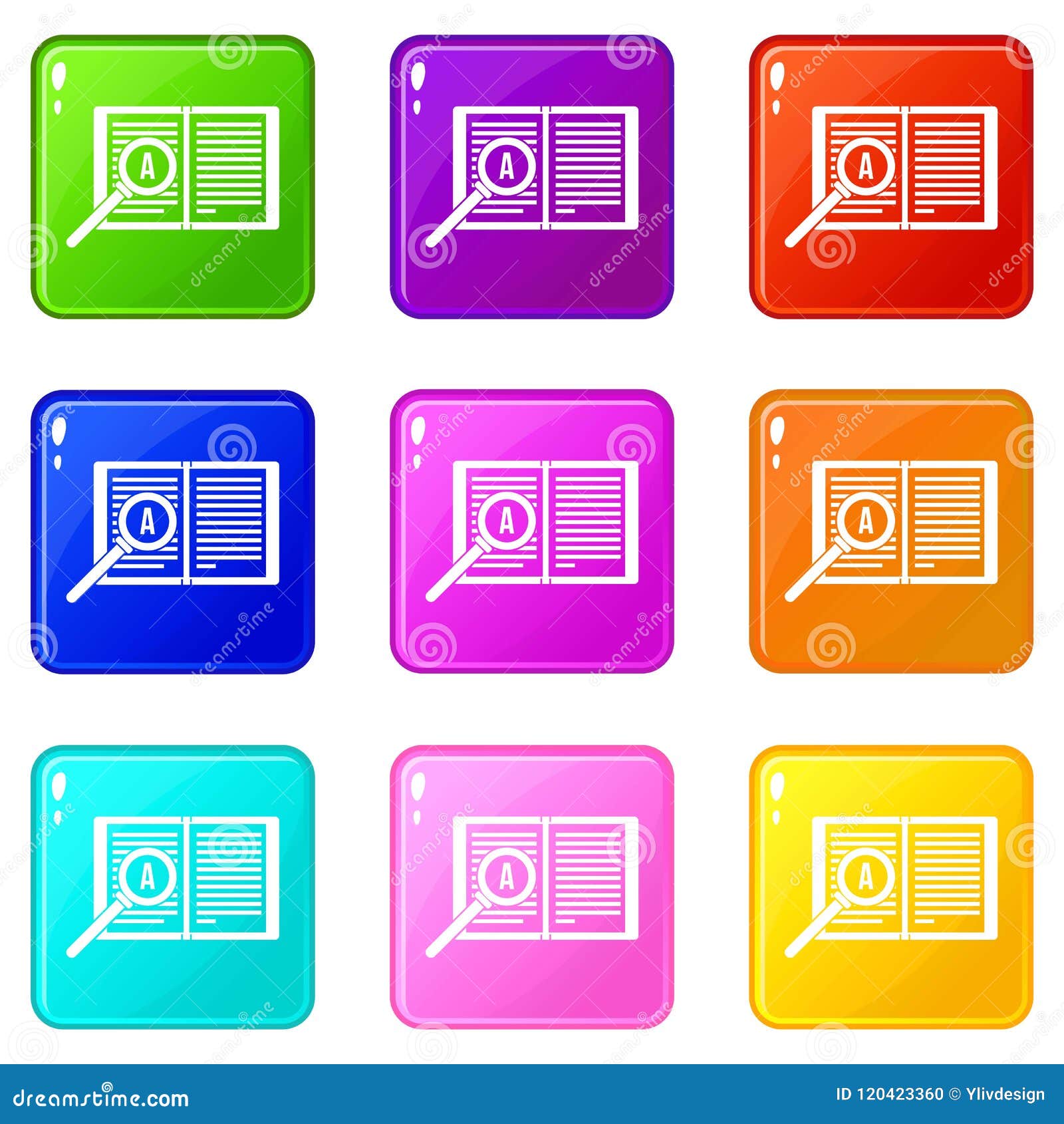 Magnifying Glass Over Open Book Set 9 Stock Vector Illustration Of