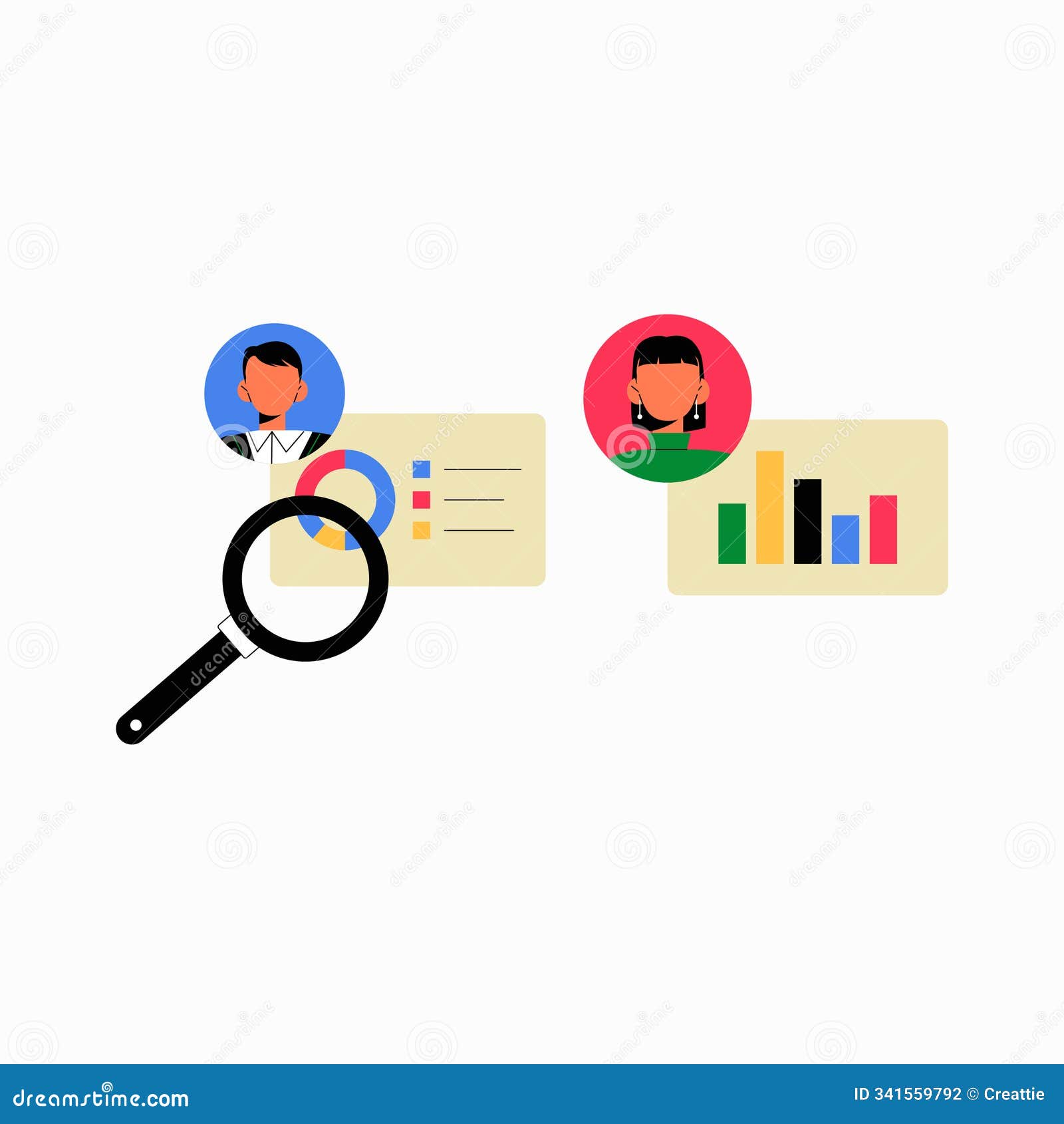 Magnifying Glass Over Personal Data and Analytics Charts in Flat Vector ...