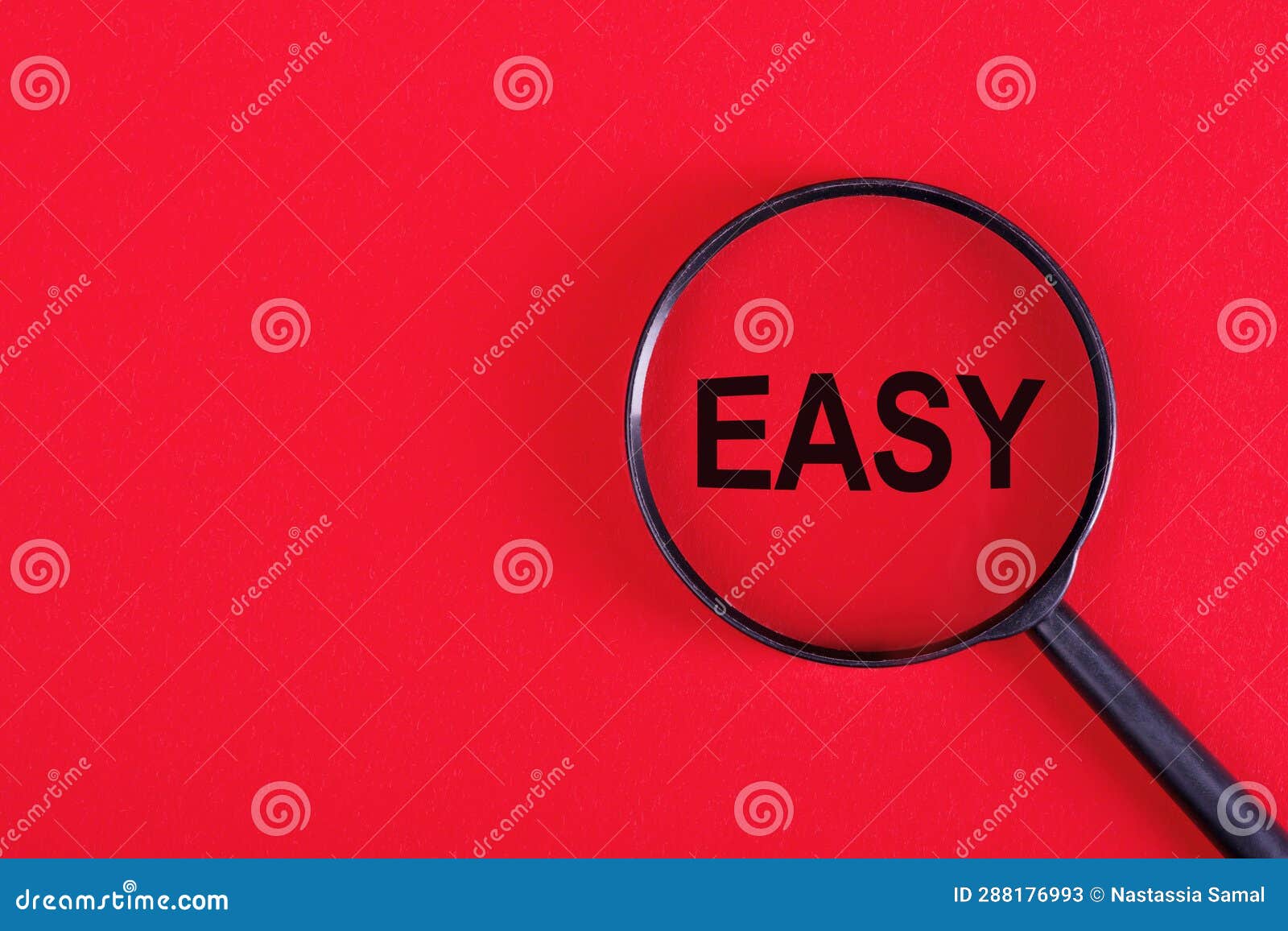 Magnifying Glass Over Word Easy on Red Background Stock Image - Image ...