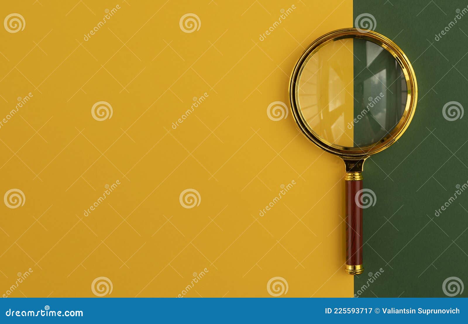 Magnifying Glass Over Yellow and Green Background Stock Image - Image ...