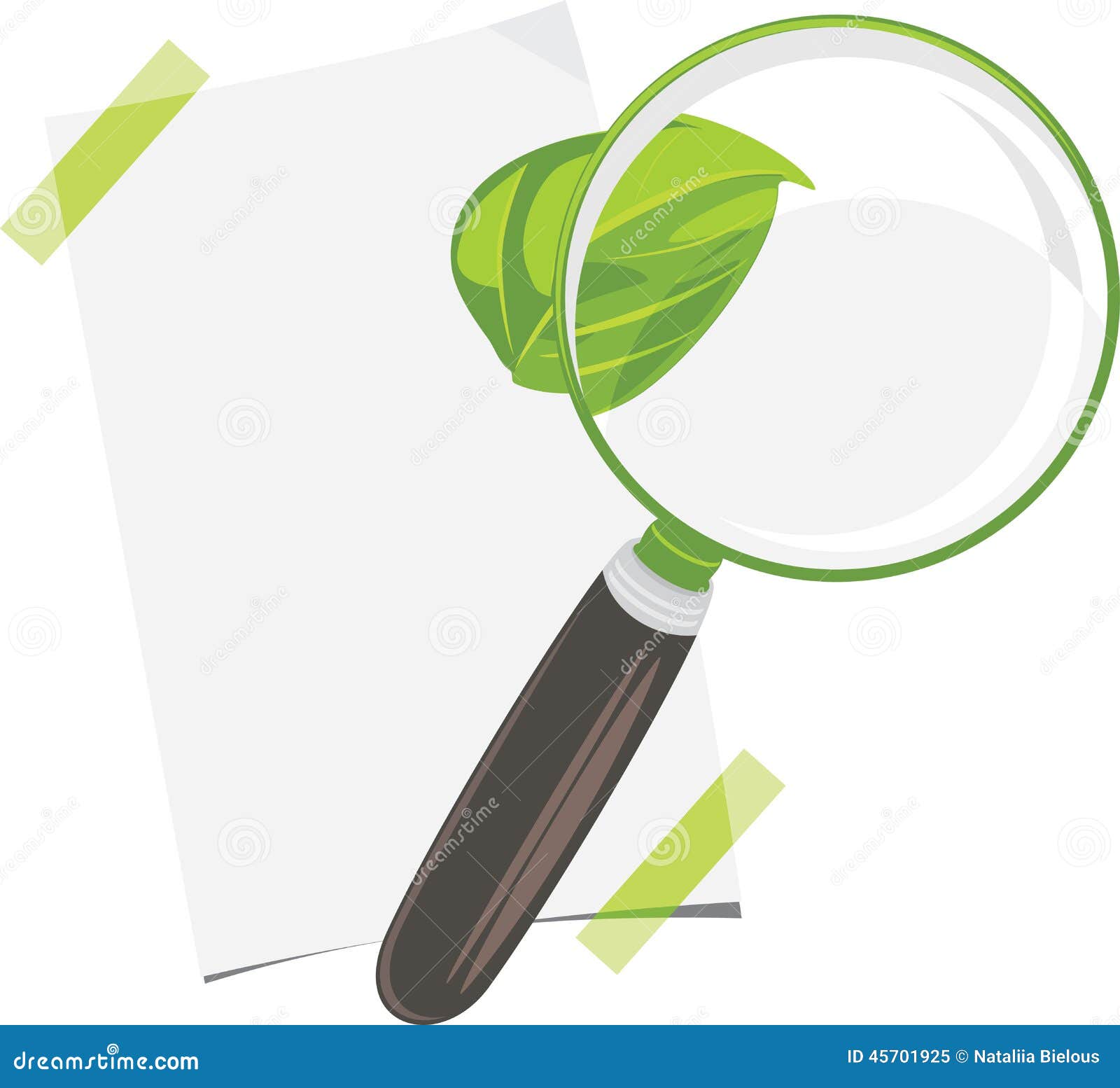 Magnifying Glass, Paper Sheet and Leaf Isolated on the White Stock ...
