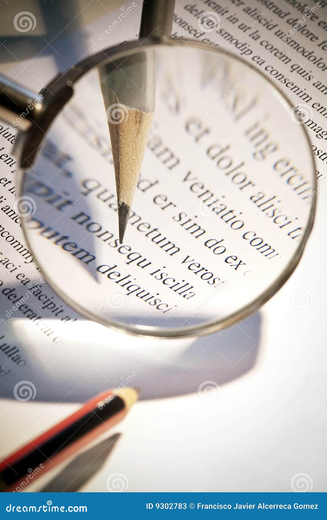 Magnifying glass and pen stock image. Image of sharpened - 9302783