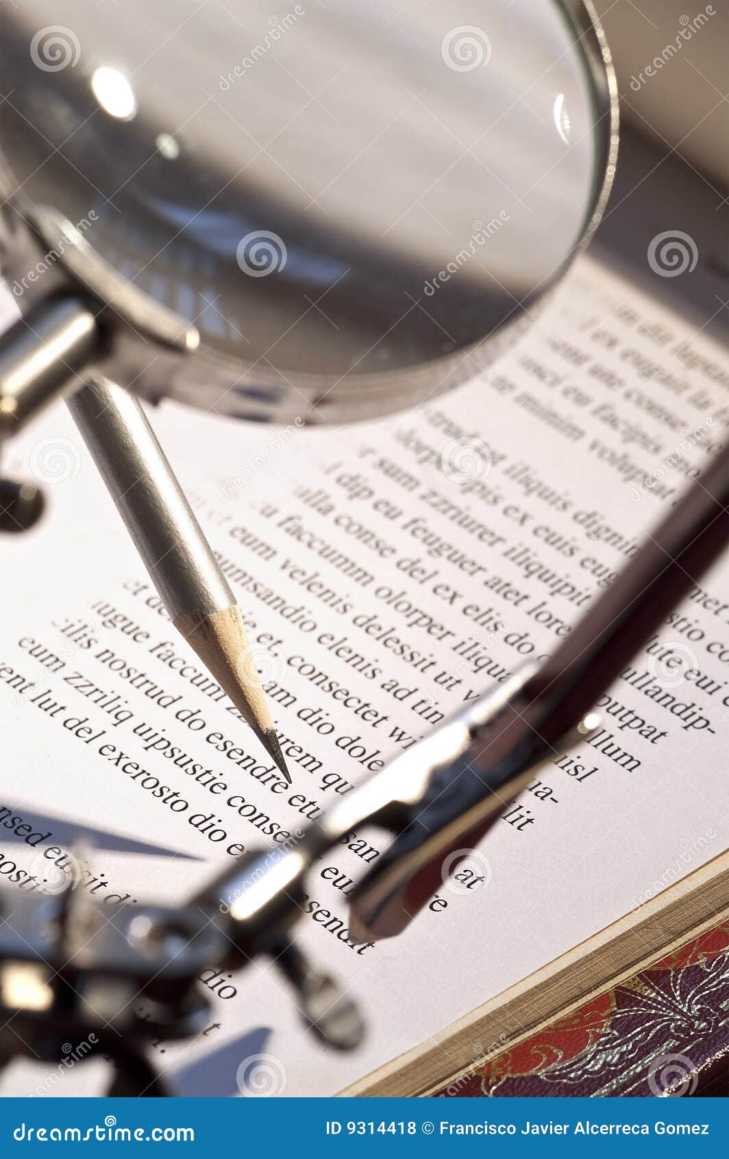 Magnifying glass and pen stock photo. Image of verify - 9314418
