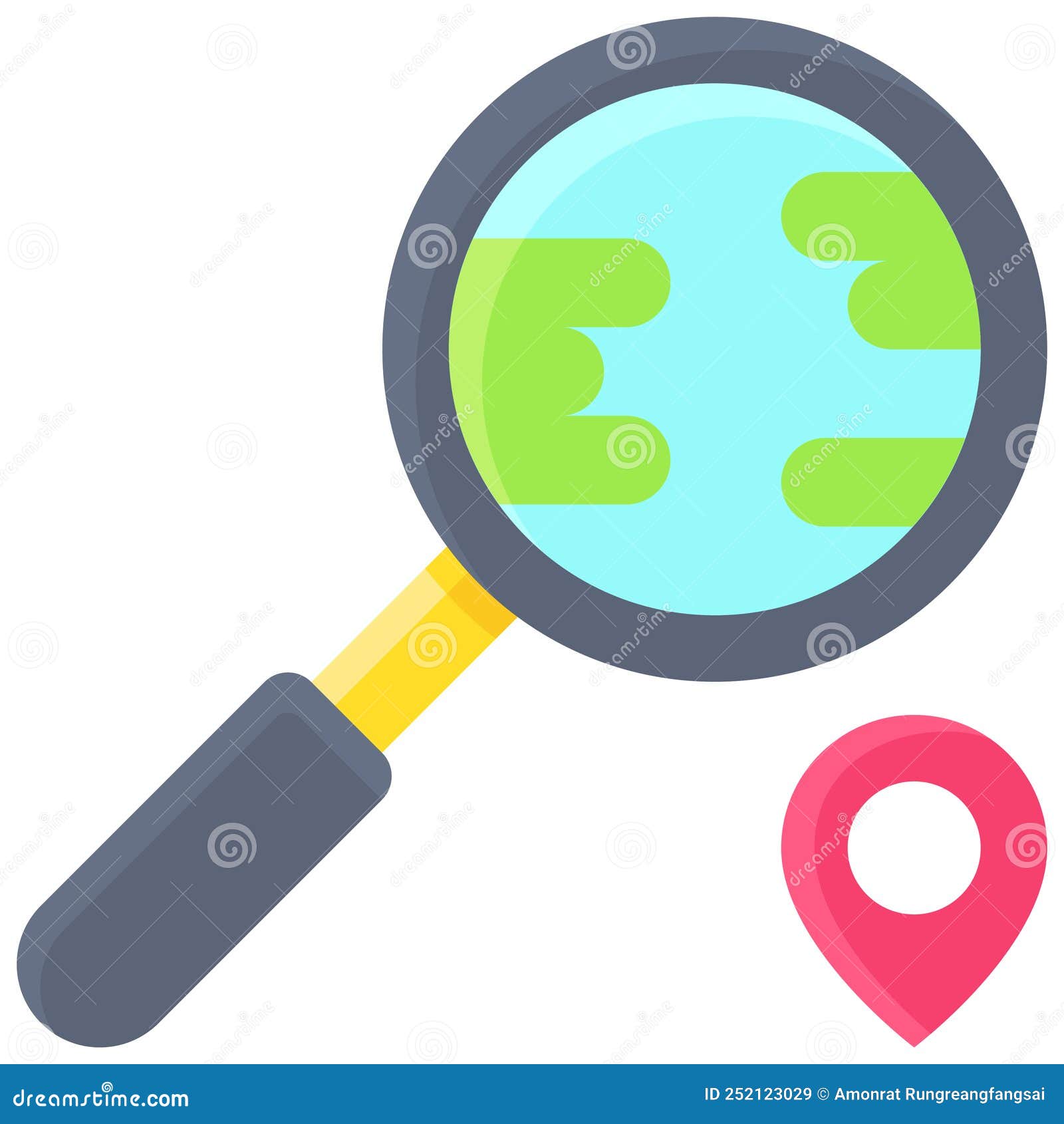 Magnifying Glass and Pin Icon, Location Map and Navigation Vector Stock ...
