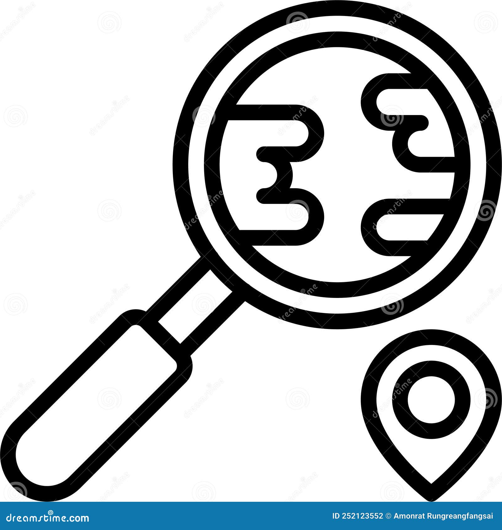 Magnifying Glass and Pin Icon, Location Map and Navigation Vector Stock ...