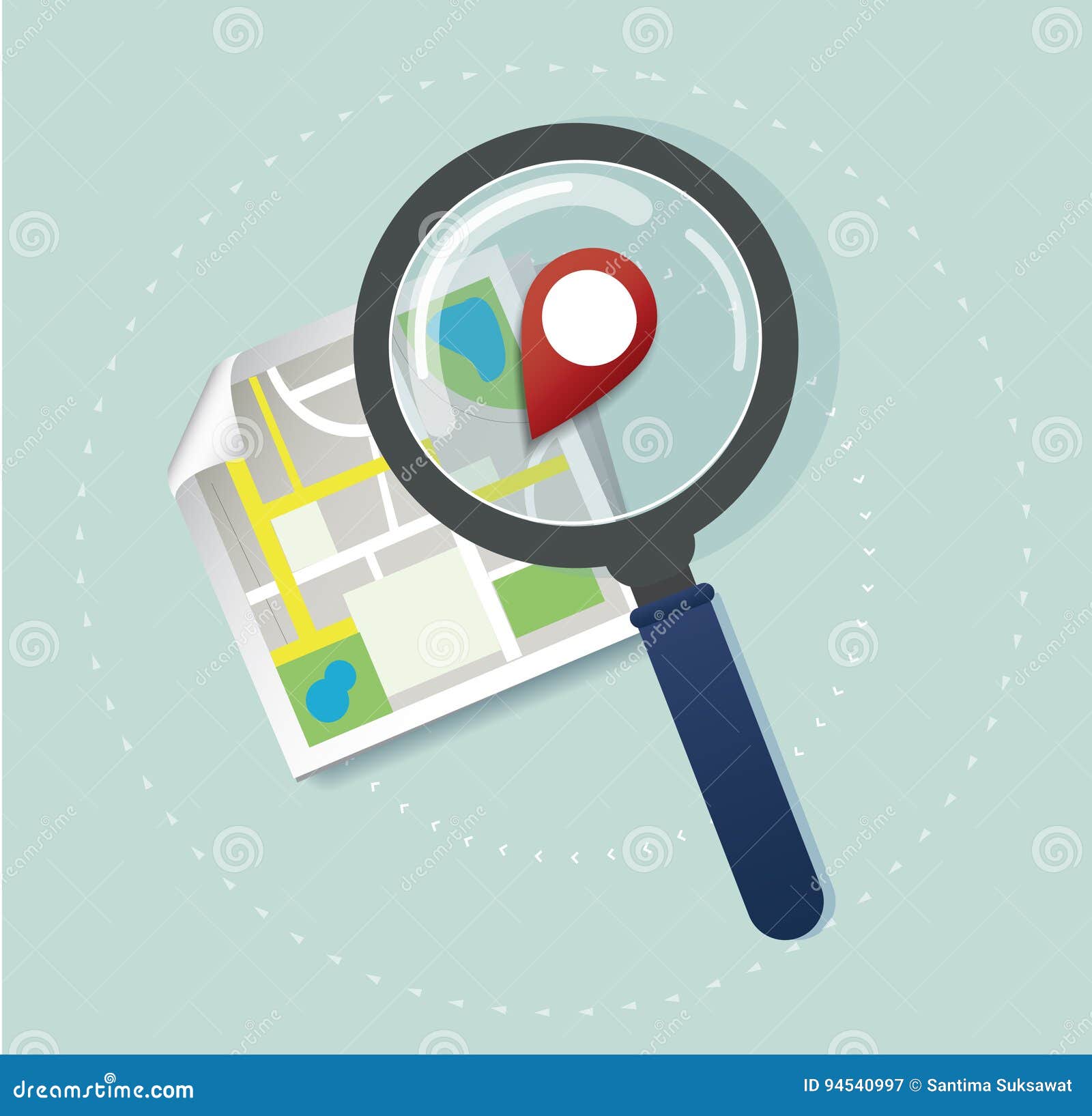 The Magnifying Glass and Pin Location Icon and Map Vector, the Concept ...